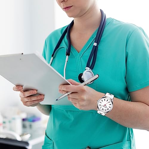 RioFoior Nurse Watch for Nurse,Nursing Student,Medical Professionals,Doctors,with Variety Colors,Second Hand and 24 Hour,Easy to Read Waterproof Watch(White-Black)