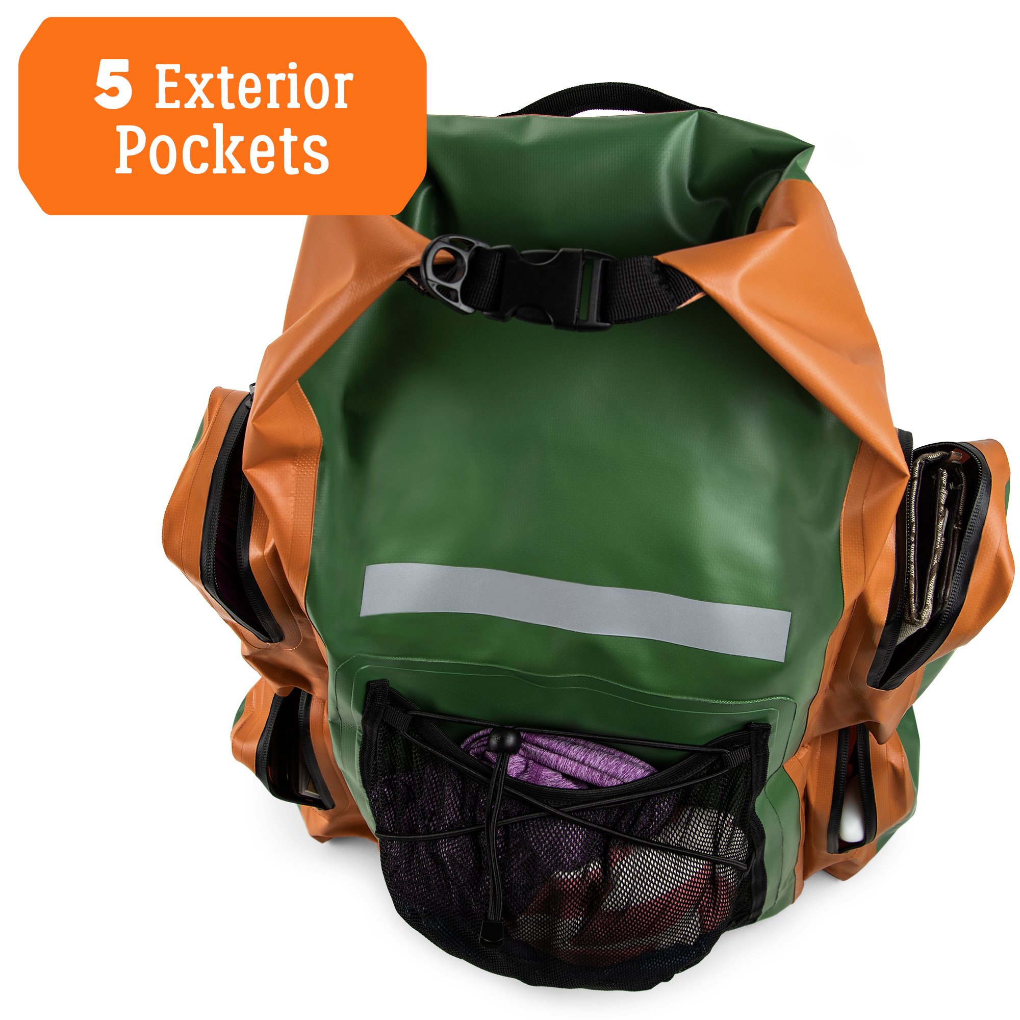 Grizzly Peak Dri-Tech Waterproof Dry Backpack, IP 66 Lightweight Roll-Top Dry Bag with Shoulder Straps & 5 Outer Pockets - Protect Valuables & Belongings for Camping & Outdoors