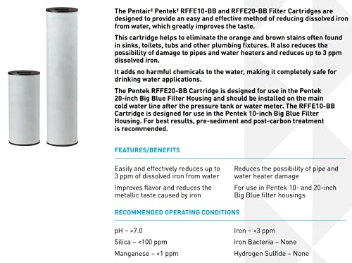 Pentair Pentek RFFE20-BB Big Blue Water Filter, 20-Inch, Whole House Radial Flow Iron Reduction Replacement Cartridge, 20" x 4.5", White