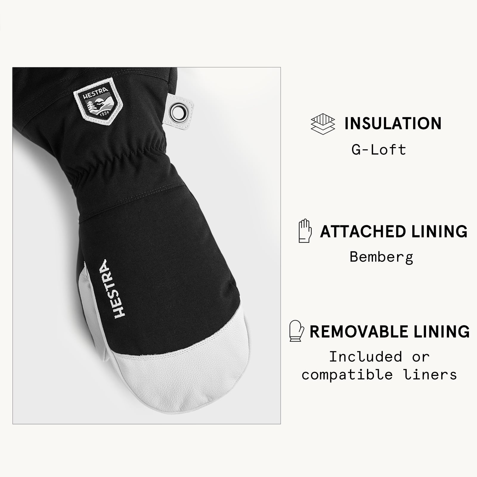 Hestra Army Leather Heli Ski Glove - Classic Snow Mitten for Skiing, Snowboarding and Mountaineering, Black, 7