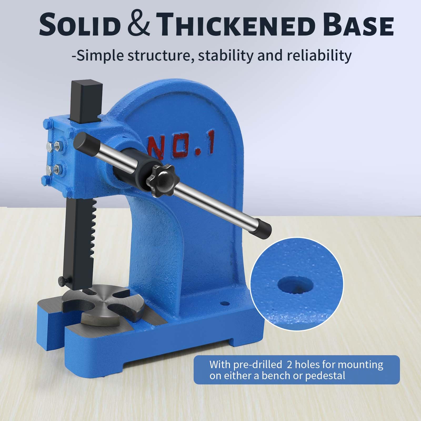 PNBO 1 Ton Manual Arbor Press,Heavy Duty Cast Iron Desktop Punch Press Machine, for Riveting Punching Holes