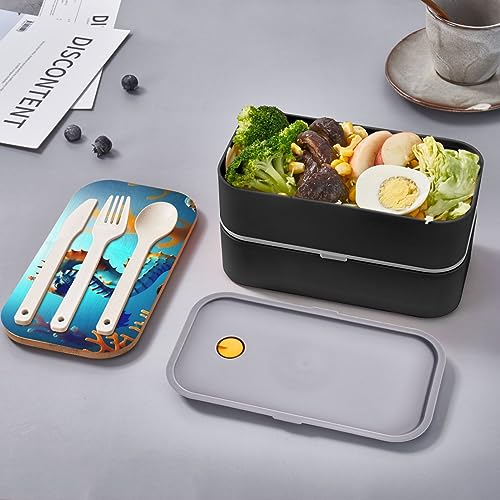 Seabed Coral Seahorse Adult Lunch Box, Bento Box, With Cutlery Set Of 3, 2 Compartments, Rectangular, Lunch Box For Adults
