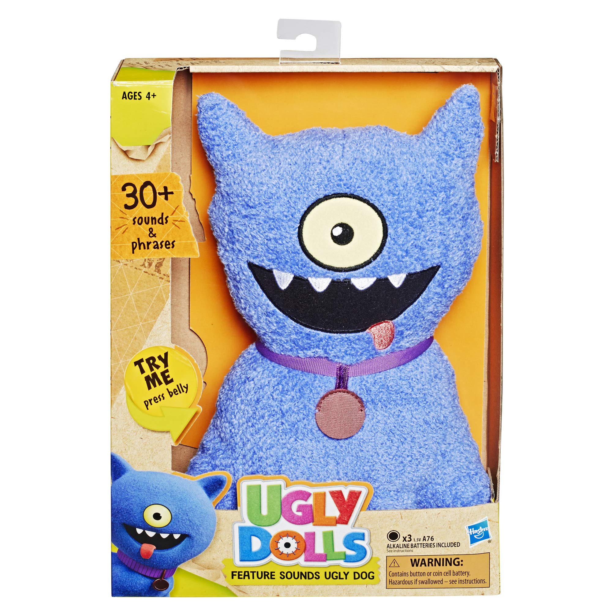 Hasbro Toys Uglydolls Feature Sounds Ugly Dog, Stuffed Plush Toy That Talks, 9.5" Tall