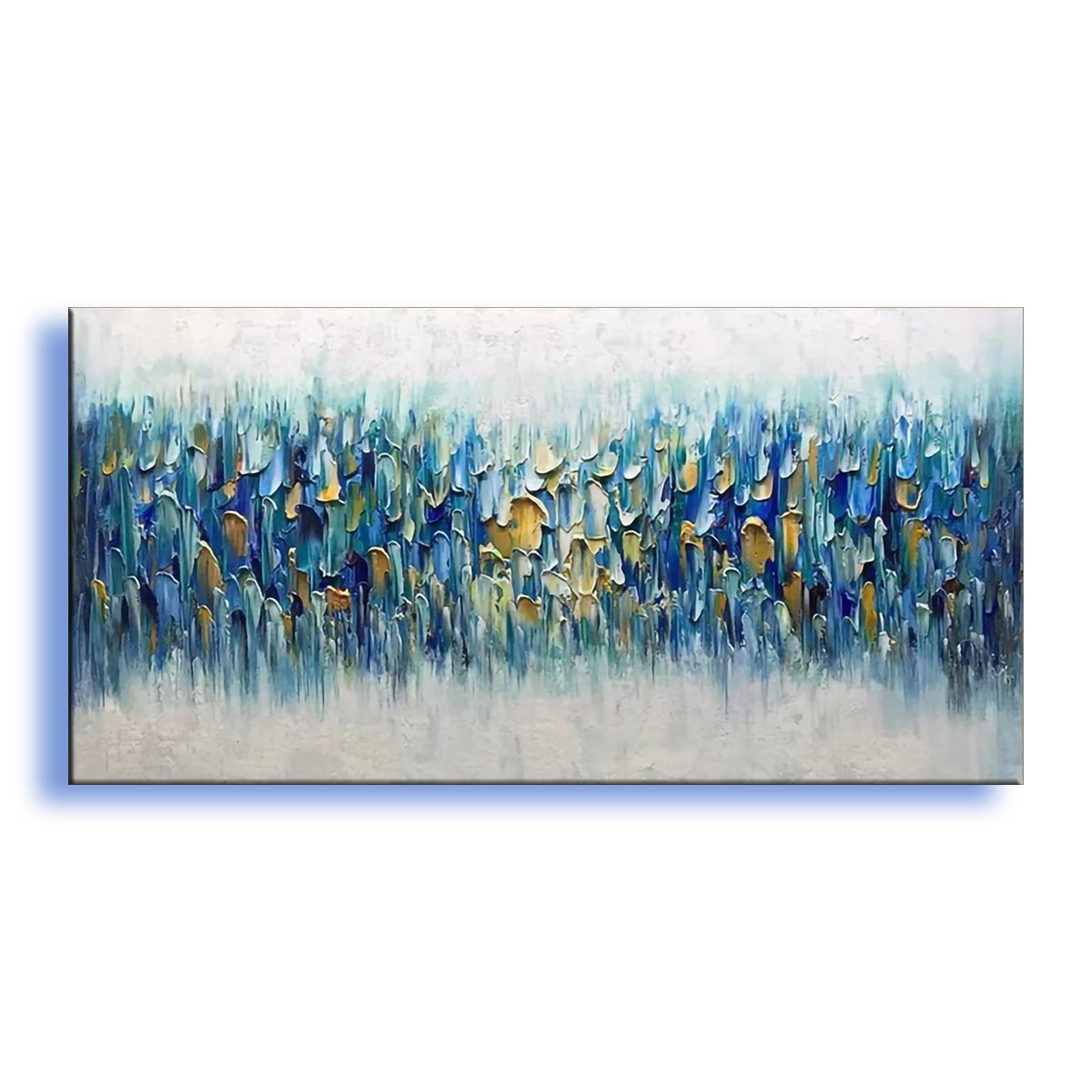 Handmade Large Abstract Oil Painting Original Textured Boho Teal Fancy Acrylic Artwork Canvas Wall Art Home Decor (Un-framed,24x48inch-60x116cm)