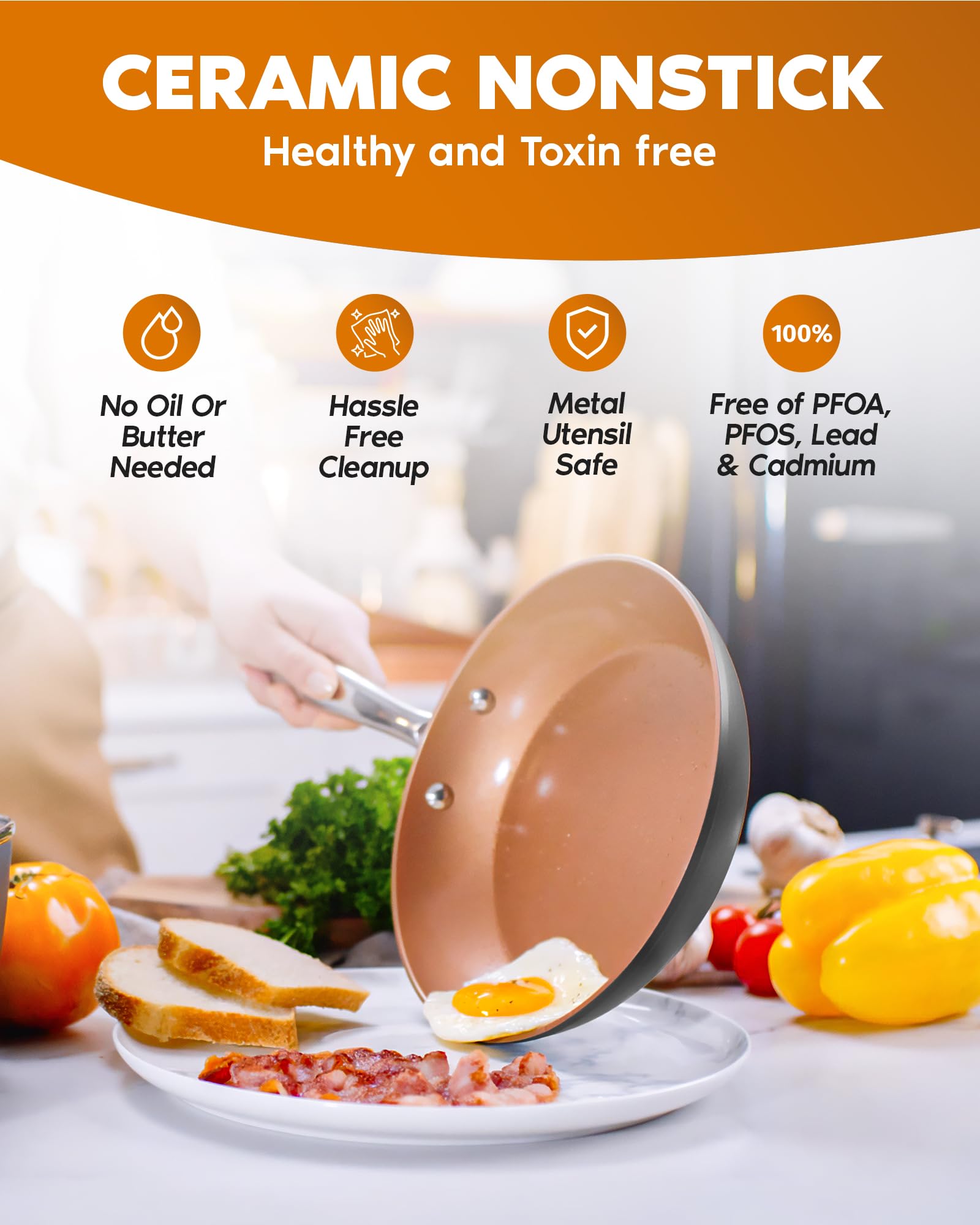 Gotham Steel 11 Inch Non Stick Frying Pan Nonstick Pan with Ceramic Copper Coating for Long Lasting Nonstick Frying Pan Skillet for Cooking with Stay Cool Handle, Oven/Dishwasher Safe, Non Toxic