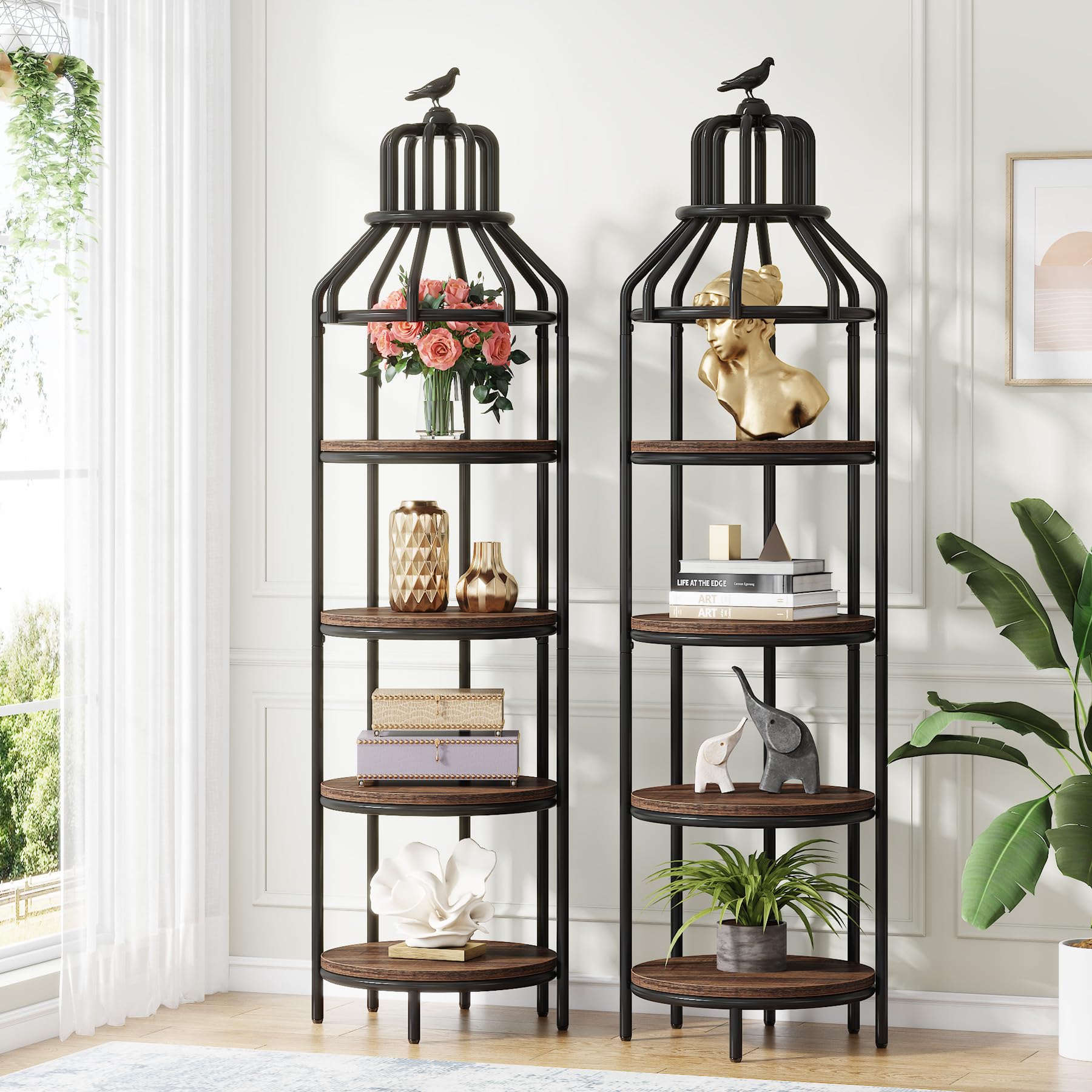 Tribesigns 4-Tier Narrow Tall Bookshelf Set of 2, Rustic Small Bookcase Corner Book Shelf, Freestanding Display Shelves for Living Room, Home Office, Kitchen, Small Space