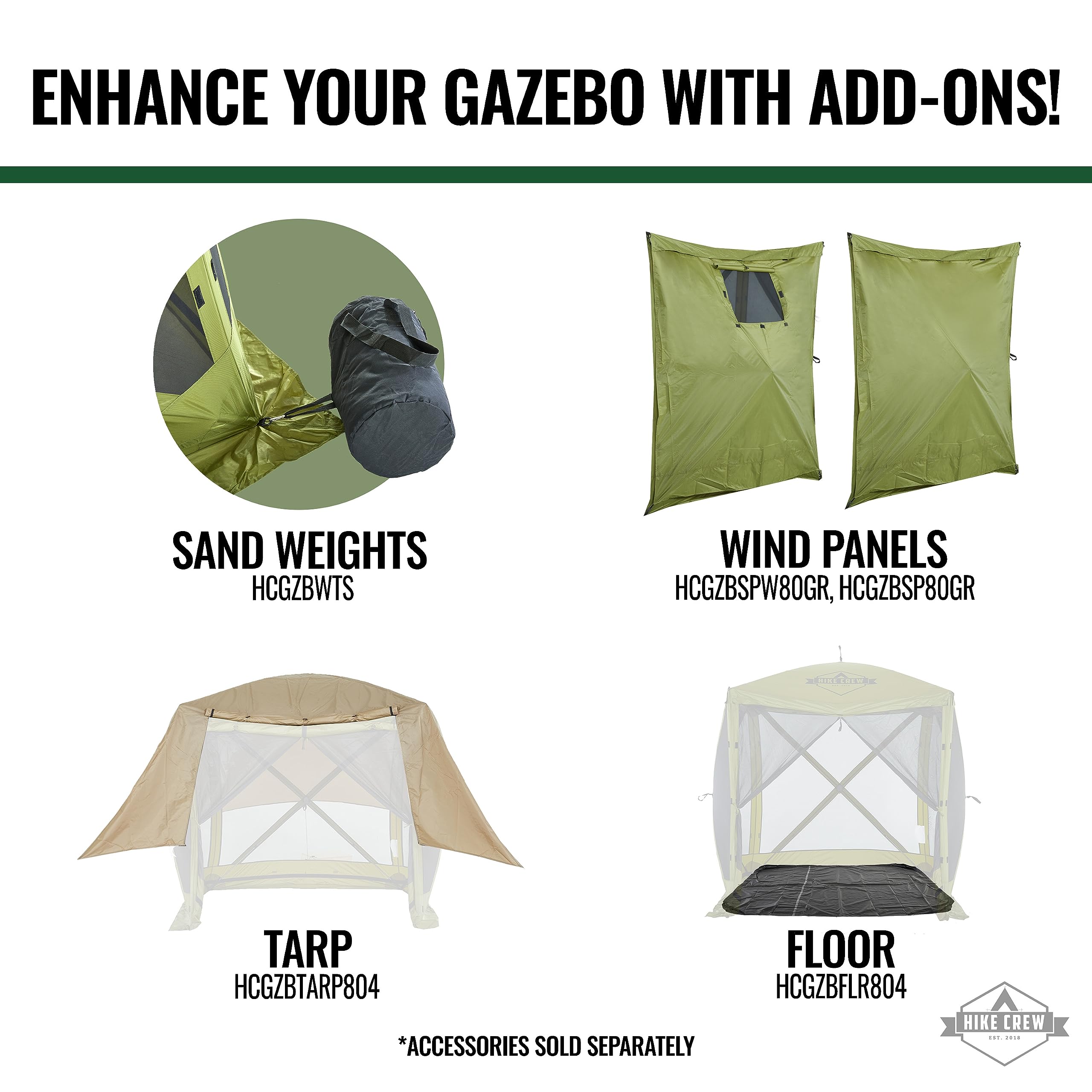 Hike Crew 6β x 6β Pop-Up Gazebo Screen Tent | Screened 4-Sided Instant Outdoor Canopy Shelter with Stakes, Ropes & Carry Bag for Camping, Sports & Picnic Table | UV Resistant SPF 50+