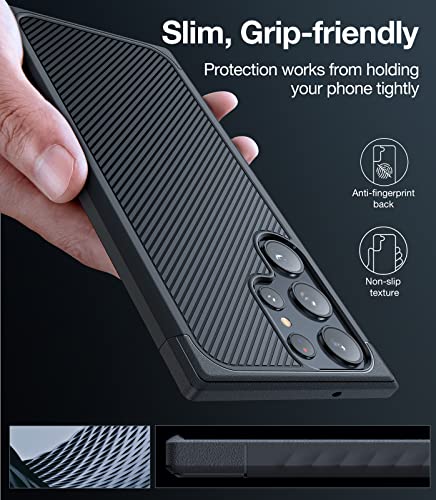 TORRAS Samsung Galaxy S23 Ultra Non-Slip Grip Case - Military Grade, Slim, Shockproof, Anti-Fingerprint, Matte Black