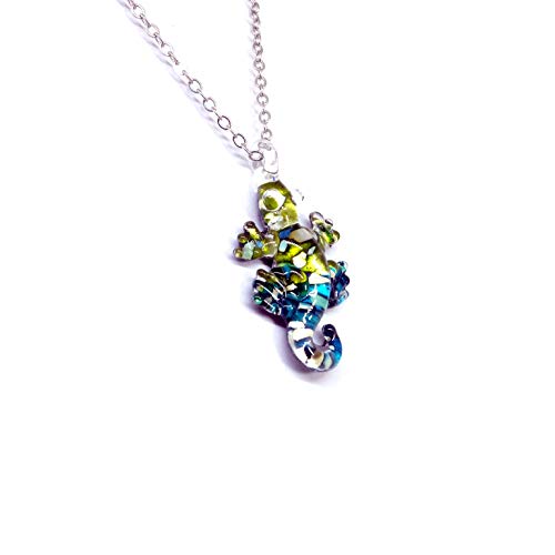 Handmade Mini Lizard Art Glass Blown Animal Figurine Pendant Necklace Jewelry