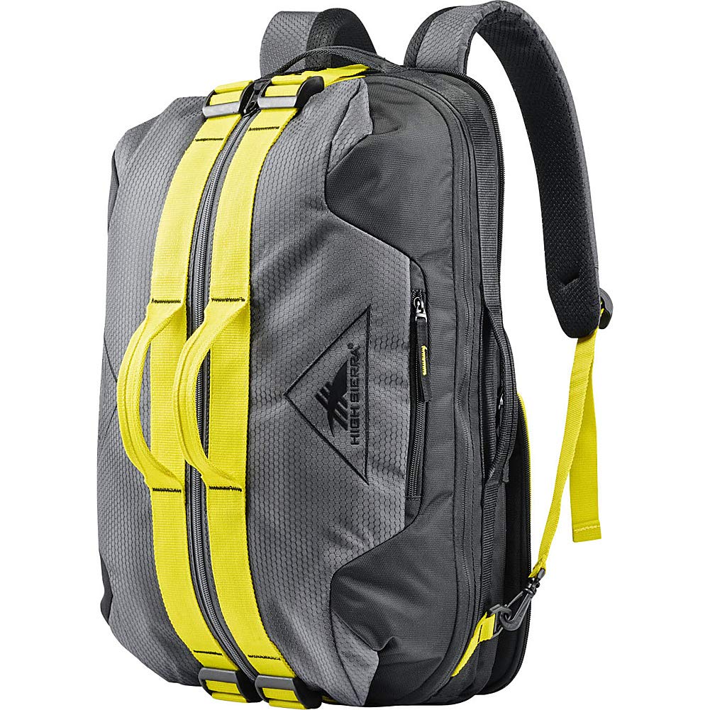 High Sierra Dells Canyon Convertible Backpack Travel and Gym Duffel Bag with Quick-Access Pockets for Phones, Wallets, and Keys - Features Dual-Expansion Compression Straps Mercury/Black/Glow