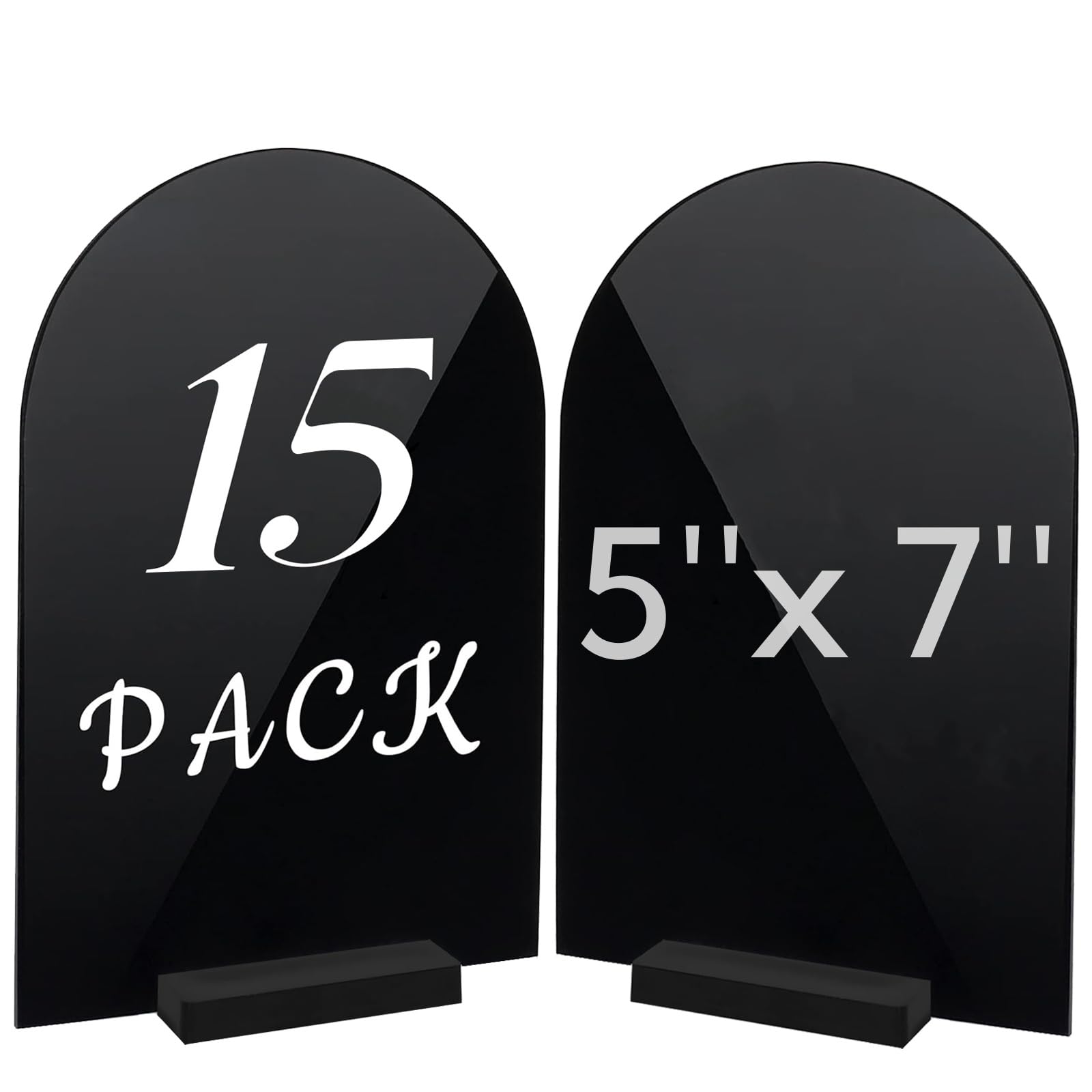 QSONG SHOP 15PCS Acrylic Table Signs with Stands- 5""x7"" Black Arched Acrylic Wedding Numbers and Base,1/8"" Thick Modern Arch Acrylic TableTop Sign for Wedding Reception Event Party (Full Black)