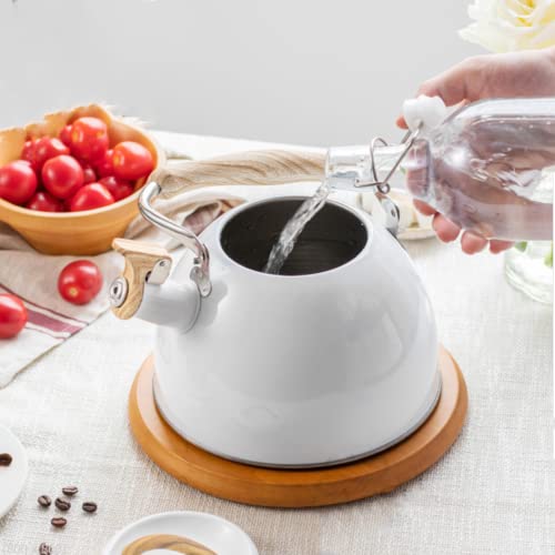 Tea Kettle, 3.2 Quart Whistling Tea Pot for Stovetop,Tea Kettles Stove Top with Cool Grip Ergonomic Handle, Stainless Steel Teapot White