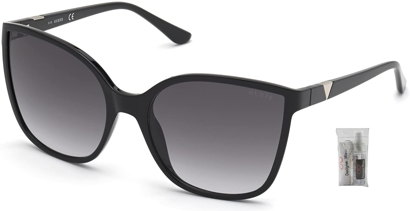 GUESS GU7748 01B 60MM Shiny Black/Gradient Smoke Square Sunglasses for women + BUNDLE with Designer iWear Eyewear Kit