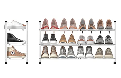 TZAMLI 3-Tier Stackable Closet Shoe Rack Organizer, Expandable and Adjustable Metal Shoes Shelf Storage Small Shoe Rack for Entryway Dorm, White