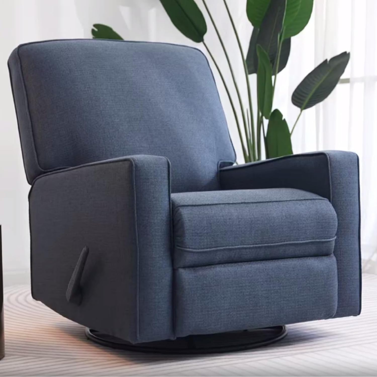 Harkawon Swivel Rocker Recliner Chair, Glider Rocker Recliner, Rocking Chair Nursery, Fabric Chair with High Back, Deep Seat, for Living Room, Bedroom, Blue