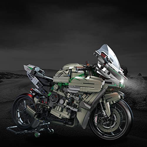 NOST Technics Motorcycle for Kawasaki H2R, 1968 pcs, 1/5, with Car Light, Motorcycle Building Bricks Toy Compatible with Lego