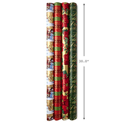 Hallmark Reversible Christmas Wrapping Paper Bundle, Traditional (Pack of 4, 150 sq. ft. ttl.), Red and Green, 4 Pack, Red and Green, 4 Pack