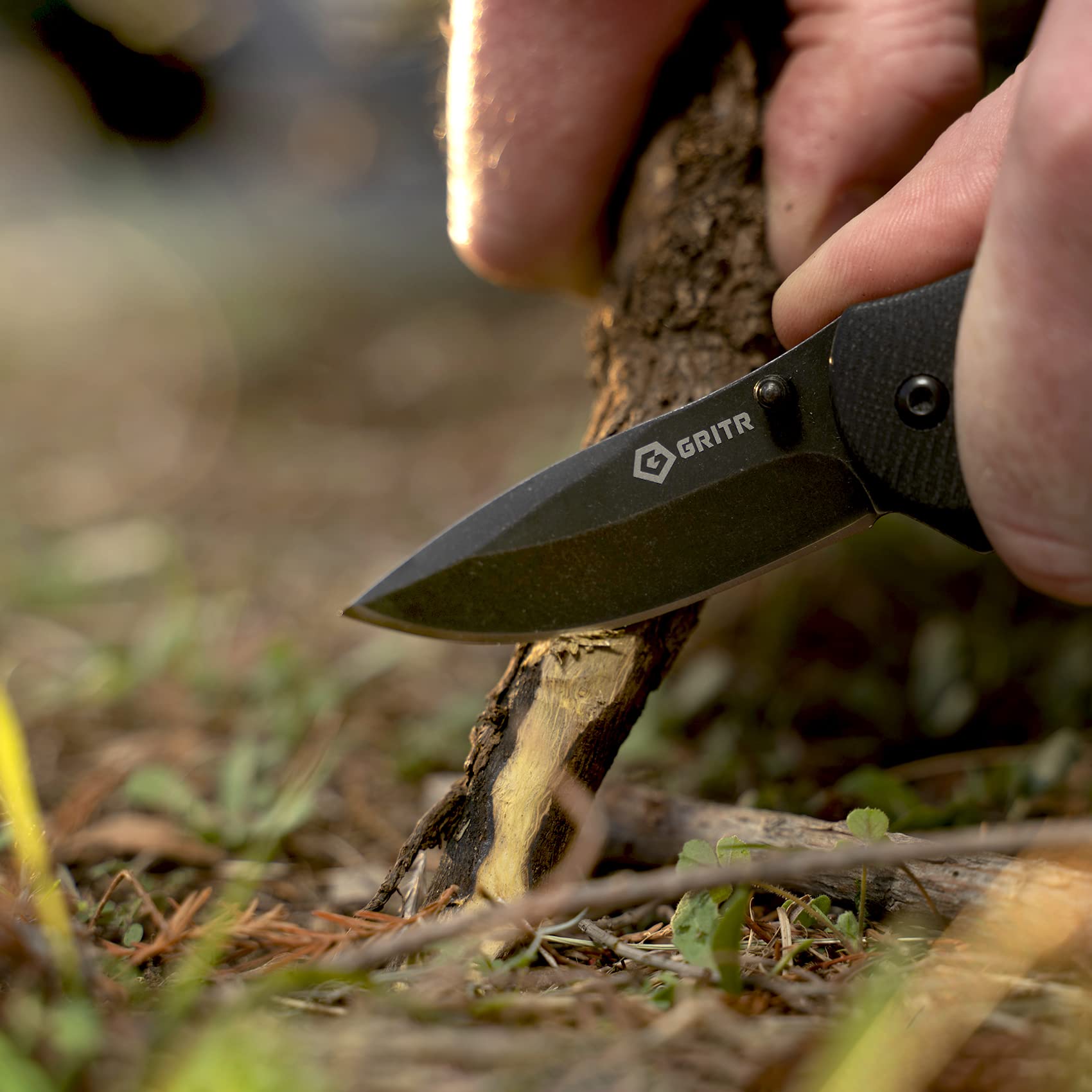 GRITR Quest EDC Rescue Folding Pocket Knife - Camping Survival Multi-Tool Knife with Stainless Steel Drop-Point Blade, Liner Lock, Glass Breaker, Seat Belt Cutter