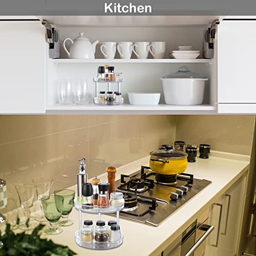 Wisekoti 2-Tier Lazy Susan Turntable for Cabinet and Table. Clear Acrylic Spice Rack, High-Grade Makeup and Carousel Organizer with 360° Rotation, Ideal for Kitchen, Bathroom, and Dresser Storage