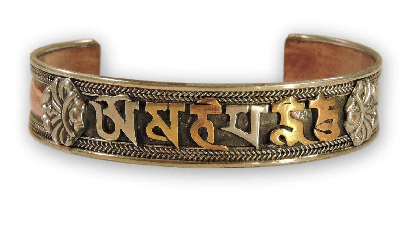 Handmade Tibetan Three Metal Healing Mantra Yoga Bracelet (Om Mani in Tibetan)