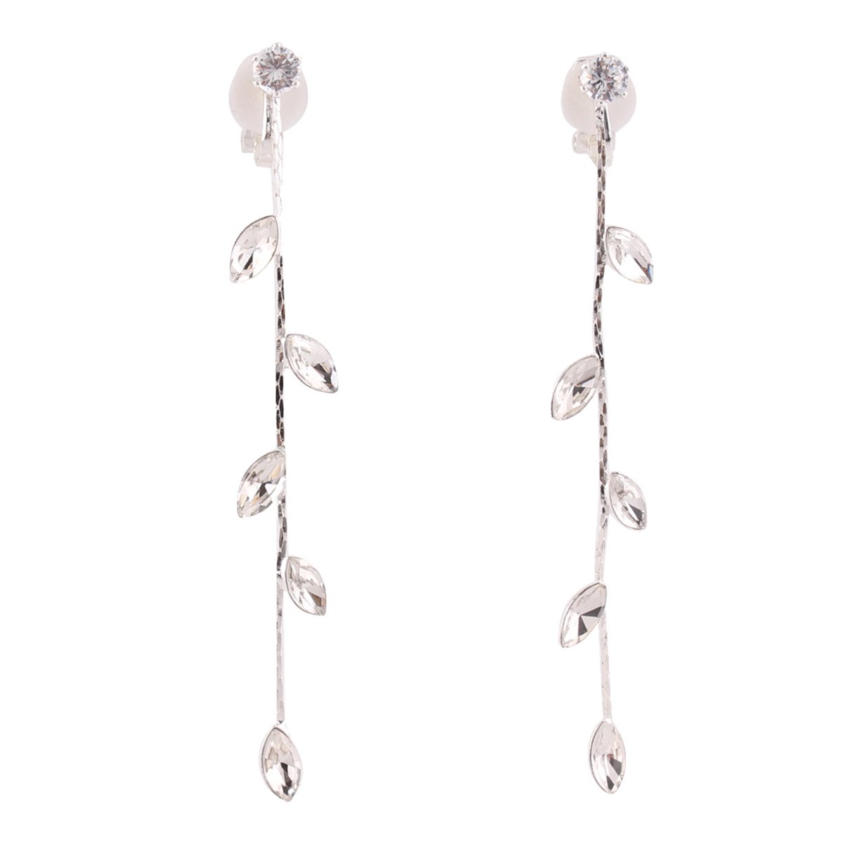 Grace Jun Silver Plated CZ Rhinestone Long Tassel Drop Earrings and Clip on Earrings No Pierced for Women (Ear clip)