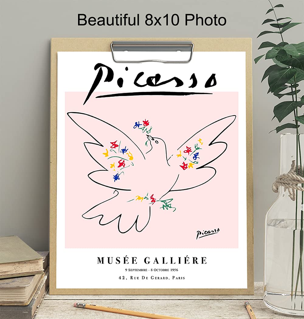 Pablo Picasso Minimalist Wall Art - Abstract Mid Century Modern Gallery Wall Art- Museum Poster - Line Art Wall Decor- Aesthetic Room Decor- Boho Wall Decor- The Impressionists - Dove of Peace