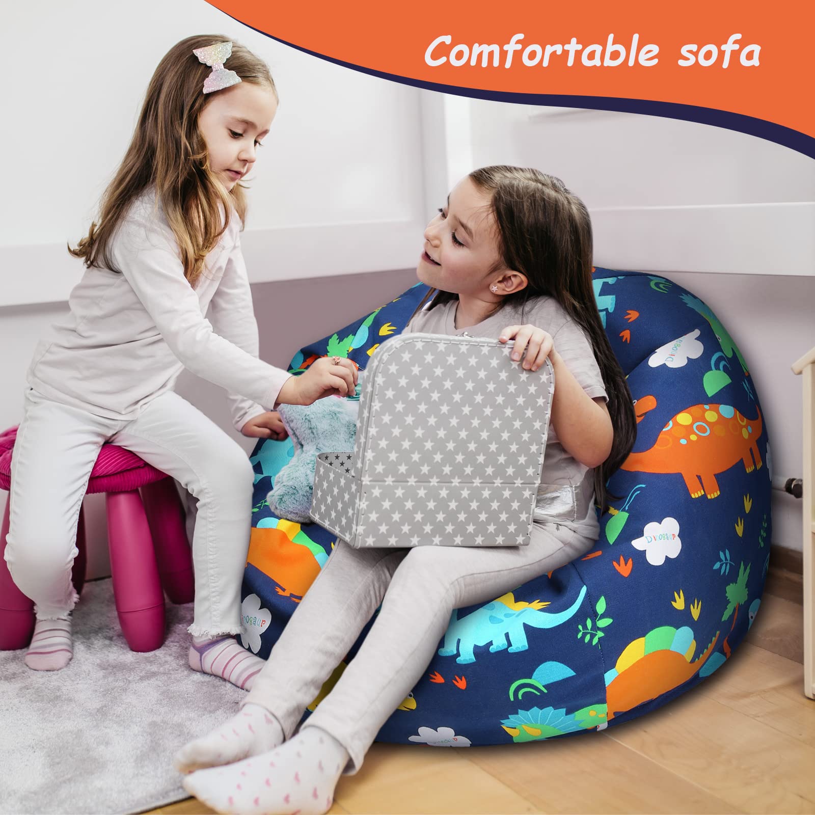 Hadieru Stuffed Animal Storage Bean Bag Chairs for Kids, Stuffable Canvas Bean Bag Cover Only Without Filler Kids Toy Storage Organizer(Star)
