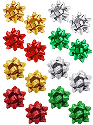 Hicarer 8 Pairs Christmas Bow Earrings Glitter Xmas Bow Stud Earrings Holiday Christmas Bow Multi Earring Set for Women