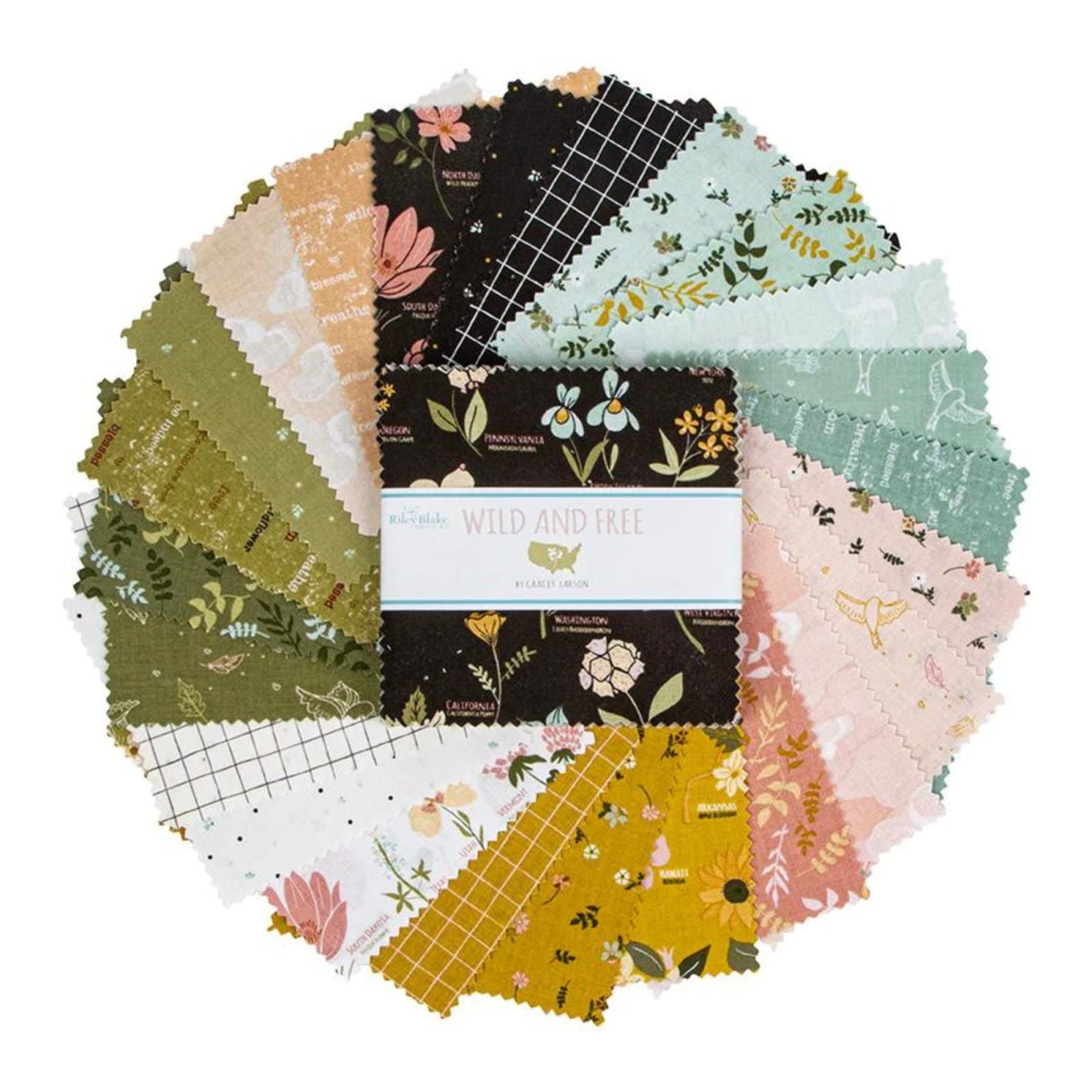 Gracey Larson Wild and Free 5" Stacker 42 5-inch Squares Charm Pack Riley Blake Designs 5-12930-42