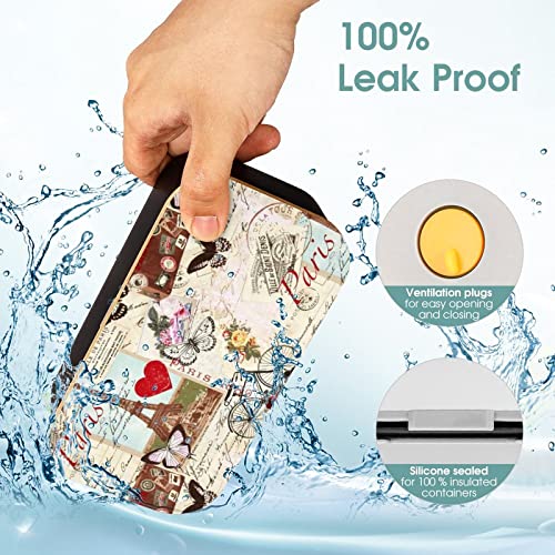 Tour Eiffel Vintage, Paris Bento Lunch Box Leak-Proof Bento Box Food Containers with 2 Compartments for Offce Work Picnic Black-Style