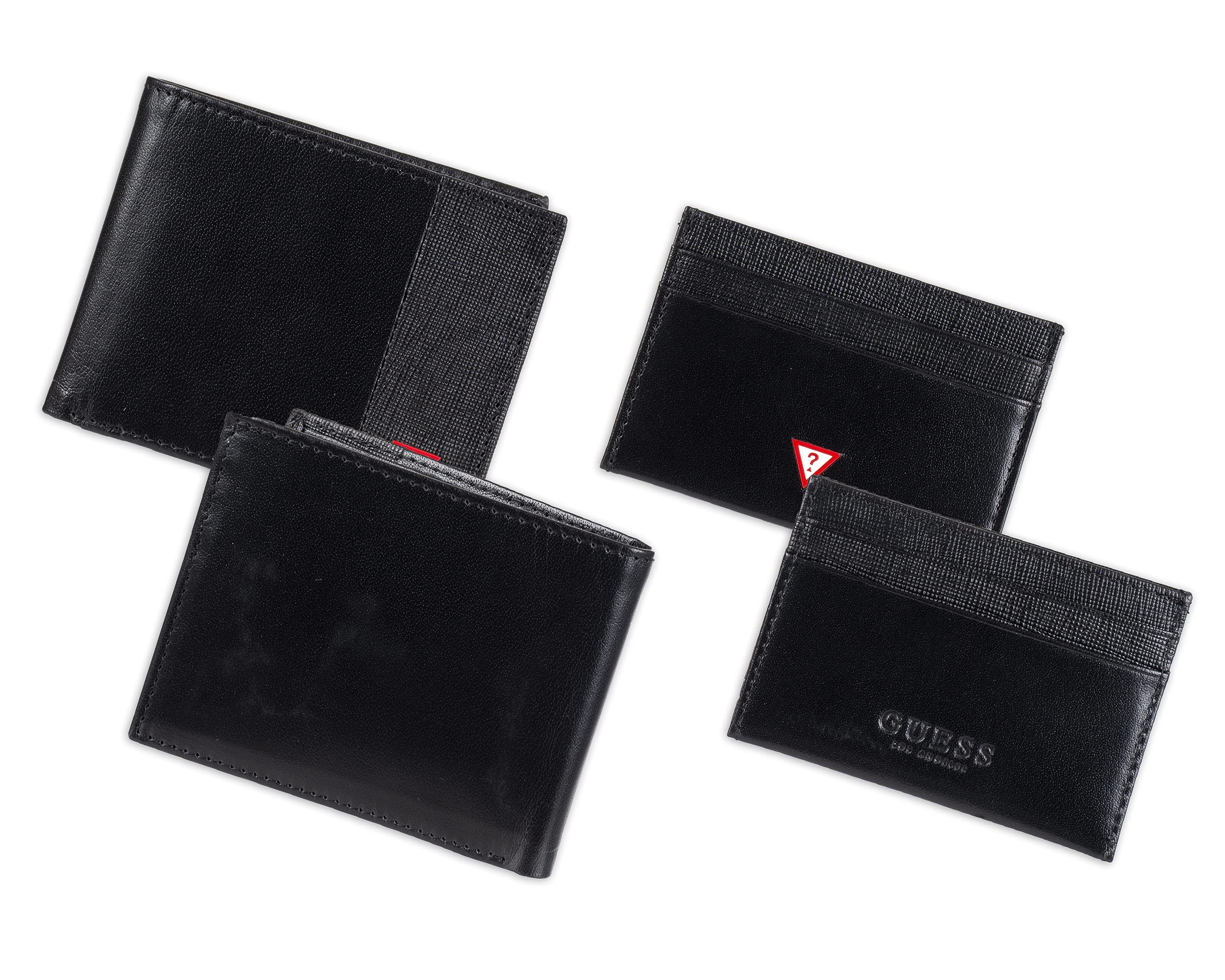 GUESS Men's RFID Wallet Set with Slim Bifold and Card Case Holder, Black Saffiano, One Size
