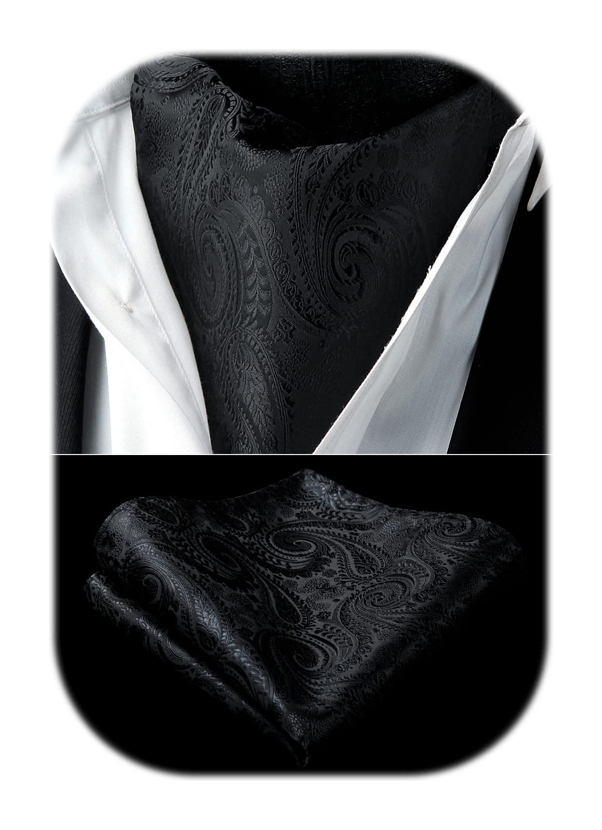 HISDERN Cravat Ties for Men with Pocket Square Casual Paisley Ascot Self Tie Scarf Handkerchief Set for Business Prom