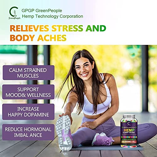 GPGP GreenPeople (3 Pack) Hemp Gummies 60,000mg Extra Strength, 100% Natural Hemp Oil Infused Bear Gummy, Promotes Focus Calm, Sleep and Calm Mood