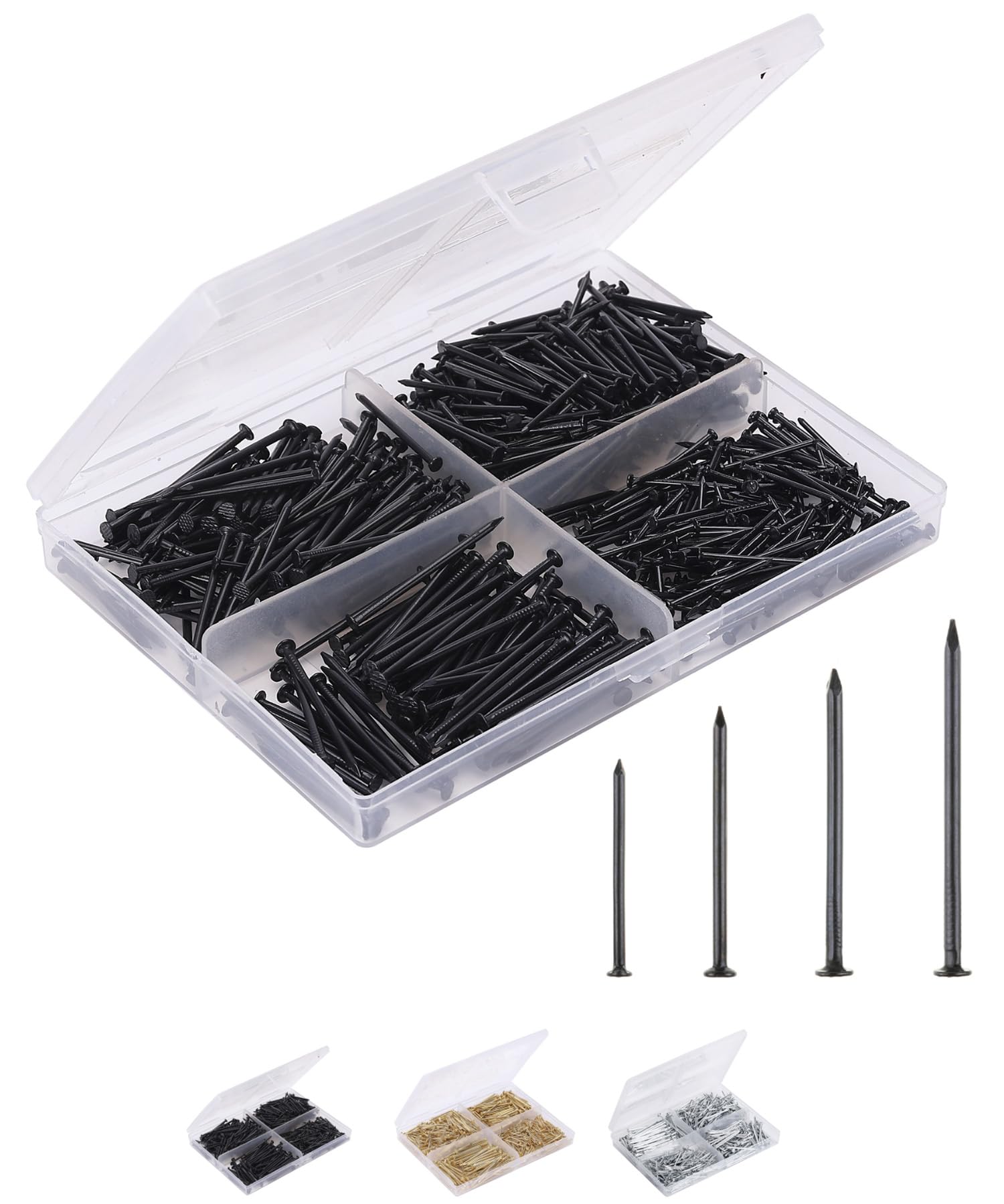Mr. Pen- Nail Assortment Kit, 600 Pcs, 4 Sizes, Black, Small Nails, Nails for Hanging Pictures, Finishing Nails, Wall Nails for Hanging, Pin Nails, Hardware Nails, Assorted Nails, Galvanized Nails.
