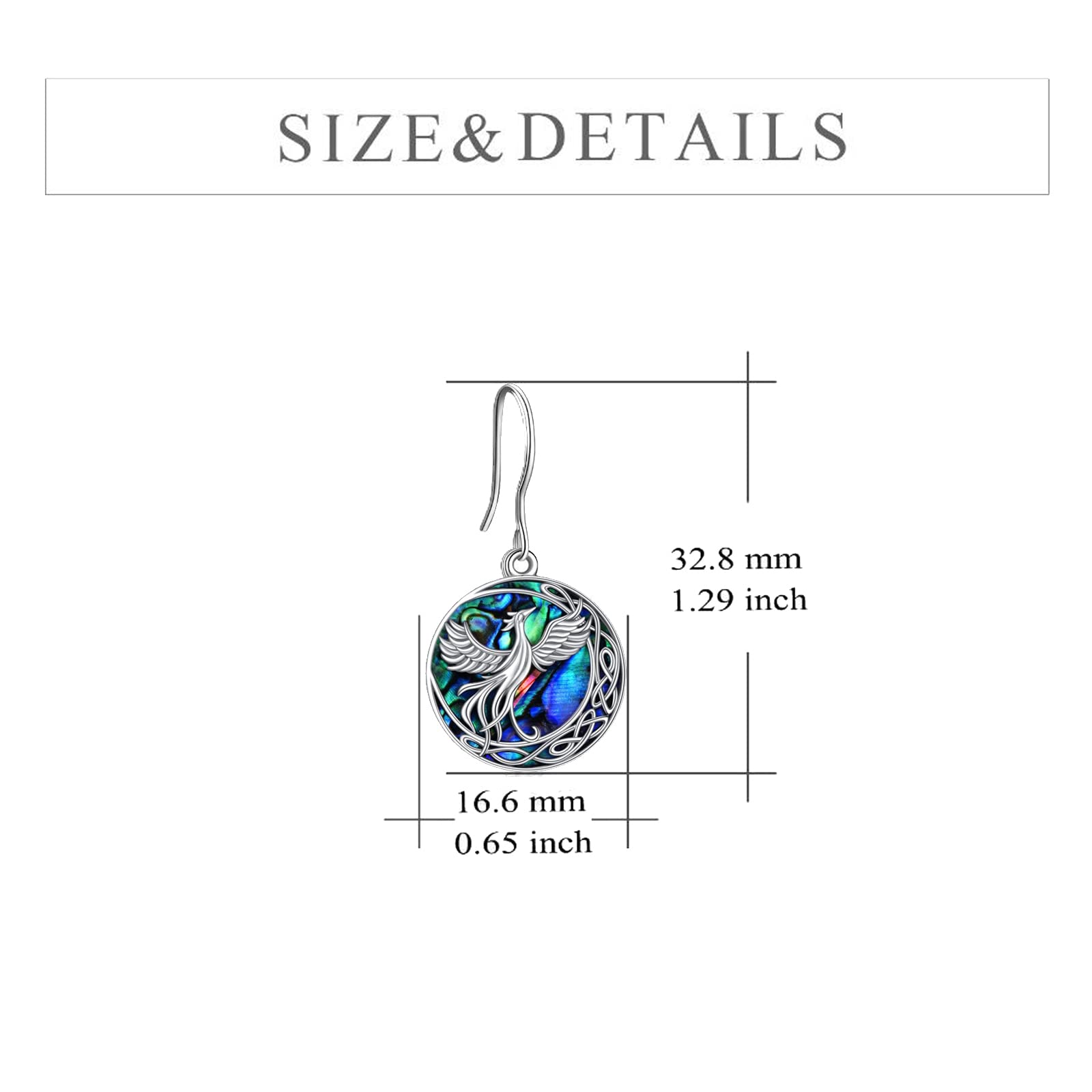 ONEFINITY Phoenix Gifts Sterling Silver Celtic Crescent Phoenix Earrings Abalone Shell Nirvana of Phoenix Jewelry for Women