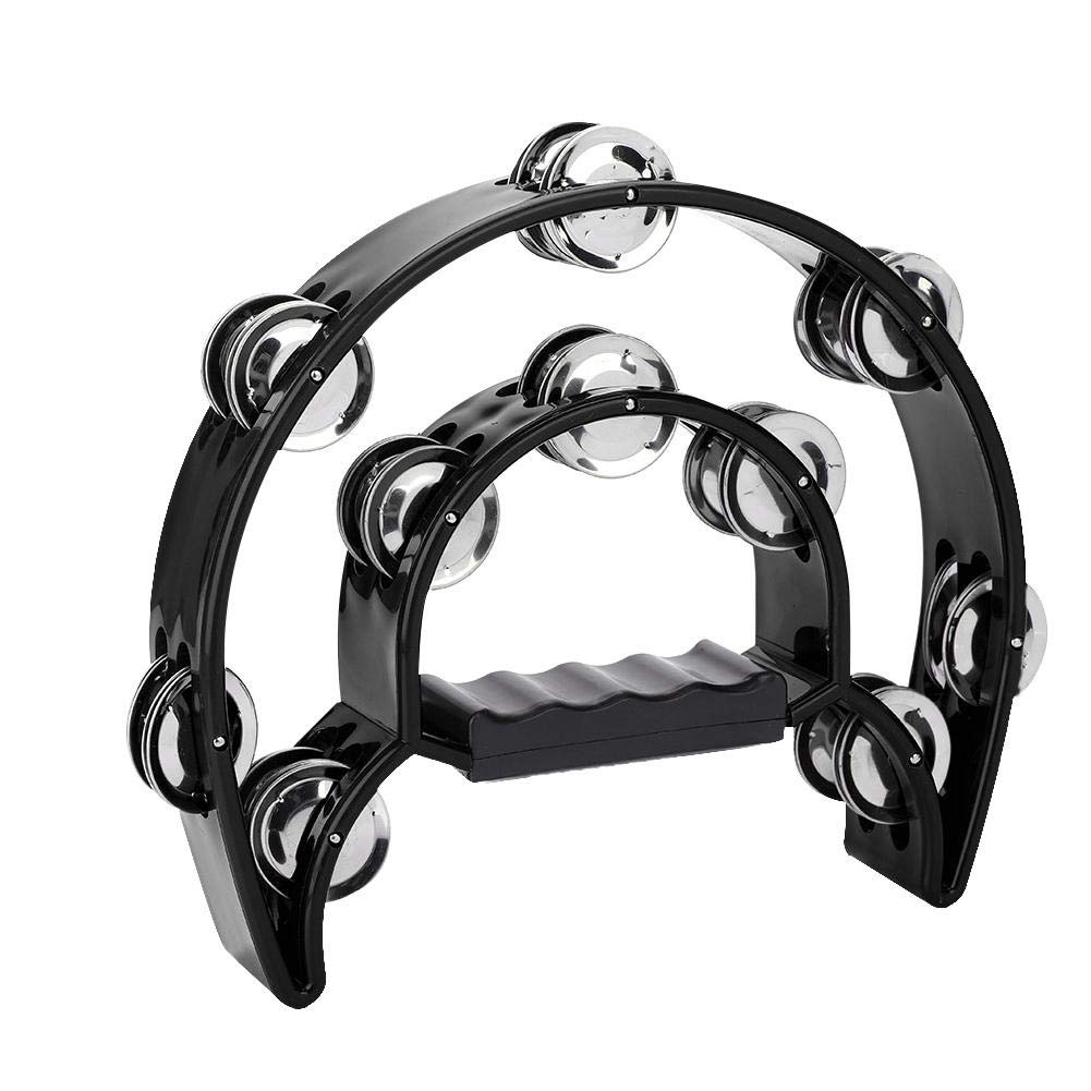 Half Moon Tambourine,Hand Tambourine Double Row Jingle Handbell Tambourine Percussion Musical Instrument 6 Colors(Black) half moon instrument adult size half moon tambourine