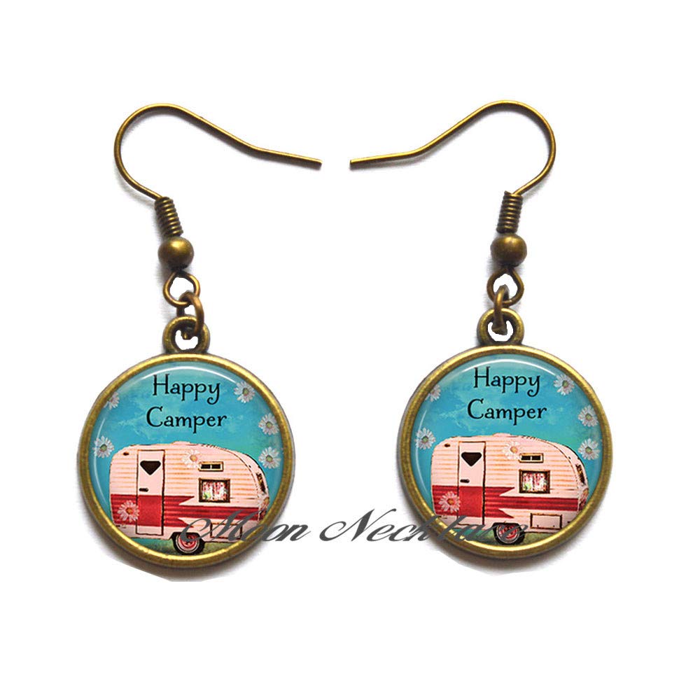 Happy Camper Earrings, Happy Camper Stud Earrings, Happy Camper Jewelry, Camping Trip, Camping Stud earrings-ZE001