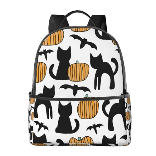 Halloween Black Cat Stylish Lightweight Casual Travel Large Capacity Backpack Adjustable Unisex Daypack