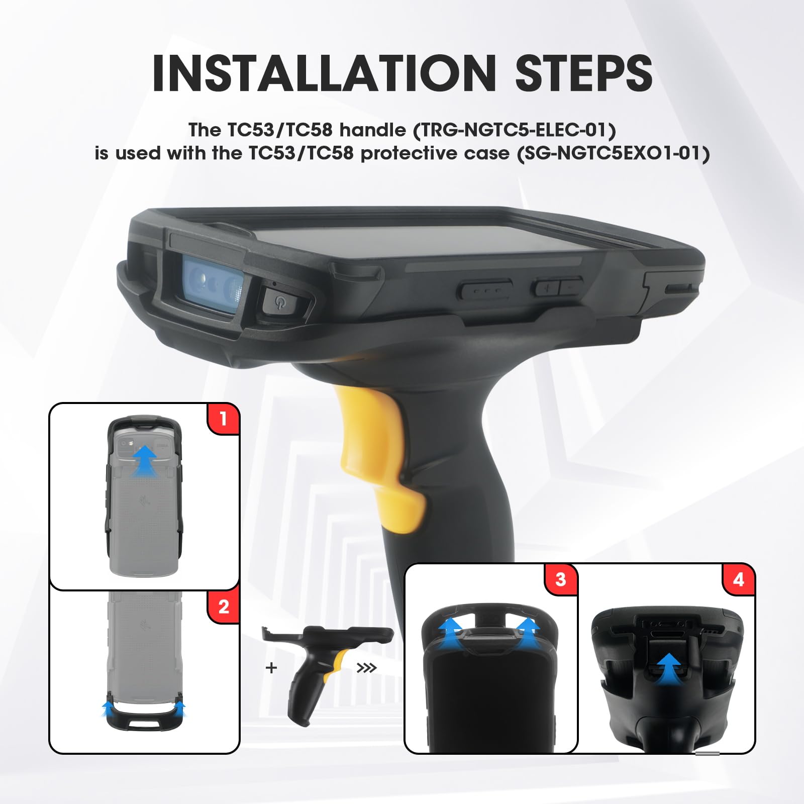 TC53 Trigger Handle with Protective Case for Zebra TC53 TC58 Handheld Barcode Scanner Mobile Computer, Rugged Cover (SG-NGTC5EXO1-01) and Sensitive Trigger Handle (TRG-NGTC5-ELEC-01) for Easy Scanning