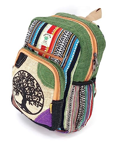 Unique design Tree of Life print Himalaya Hemp Hippie Backpack Festival Backpack FAIR TRADE Handmade with Love. (GREEN)