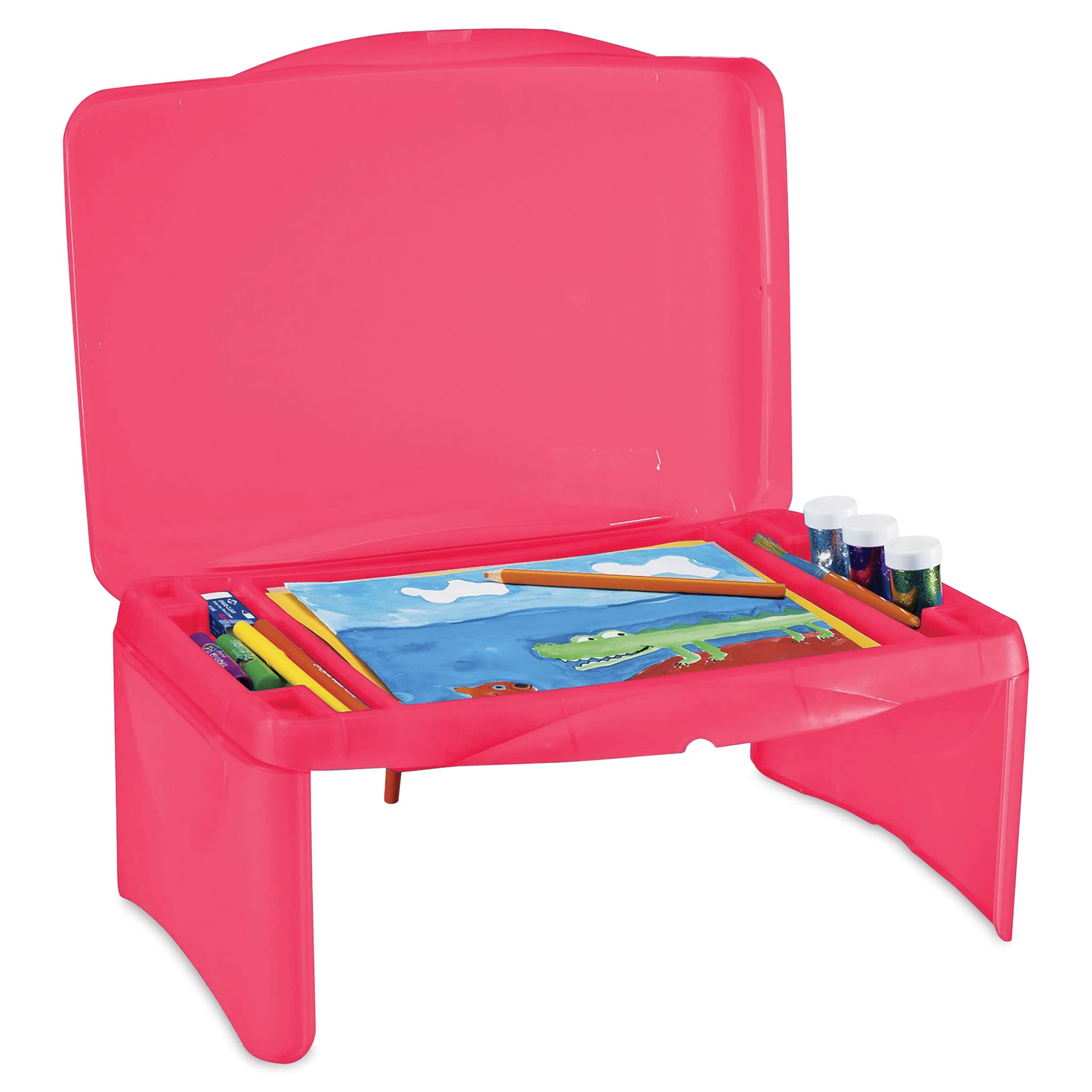 HearthSong Kids’ Portable Folding Lap Desk with Large Storage Activity Tray, 17" L x 12" W, Red