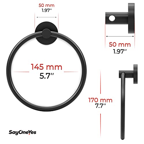Sayoneyes Matte Black Towel Ring - Premium Quality SUS304 Stainless Steel Rust Proof Hand Towel Holder β Heavy Duty Round Towel Holder for Bathroom Wall Mounted