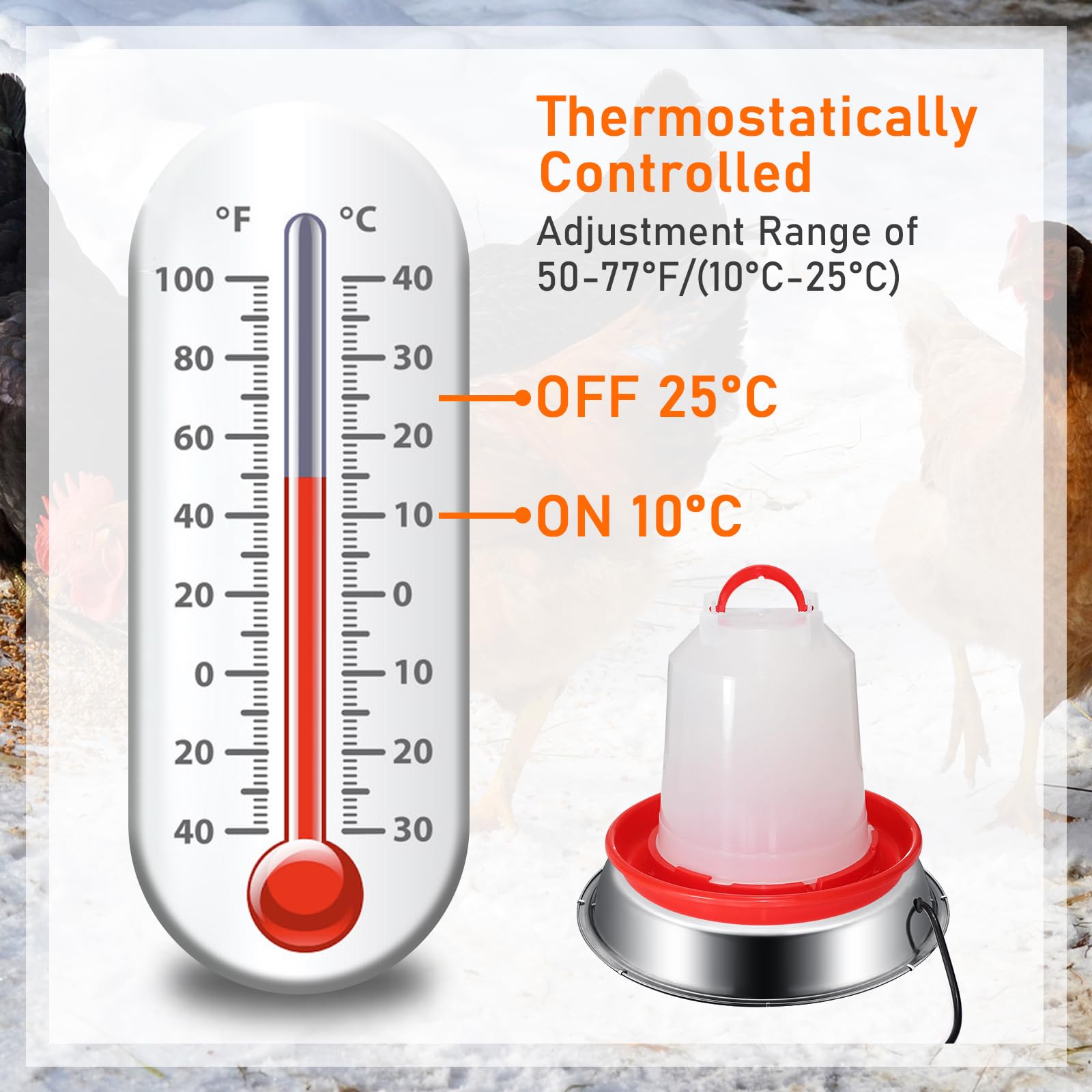 Gsbomzap 12 Inch Chicken Water Heater Base, 5 Gallons Poultry Drinker Heater Base with Thermostat and Power Cord, Automatic Electric Poultry Winter Deicer Heated Base for Plastic/Metal Chicken Waterer
