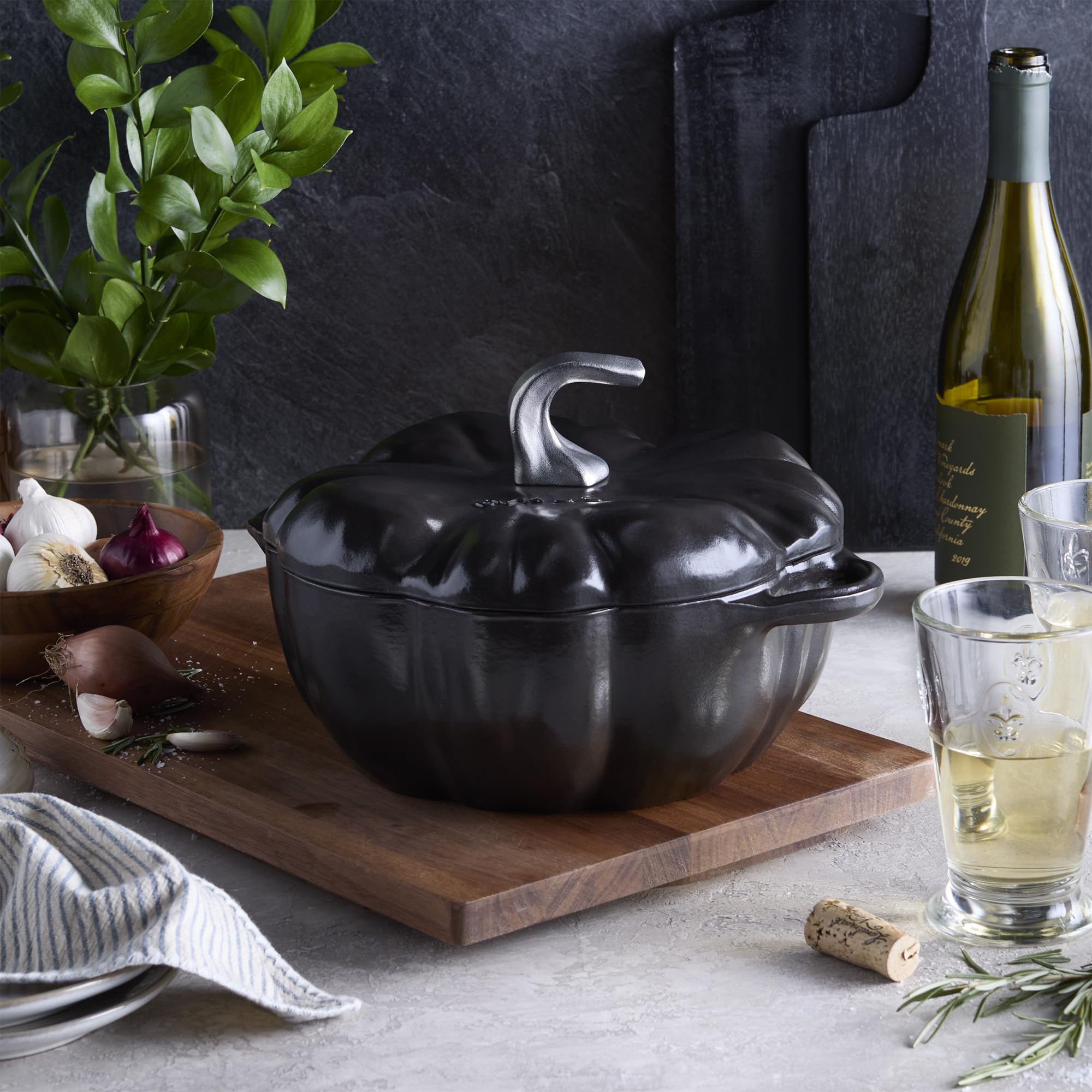 STAUB Cast Iron 3.5-qt Pumpkin Cocotte with Stainless Steel Knob - Black