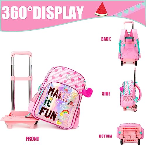 ZBAOGTW Rolling Backpack for Girls Kids Backpack with Wheels for School Trolley Rolling Backpack for Kindergarten Elementary