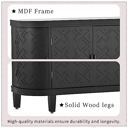 SZUBEE Antique Pattern Accent Storage Cabinet with Wooden Sideboard-Ideal for Hallway, Entryway, Living Room, Bedroom, Black