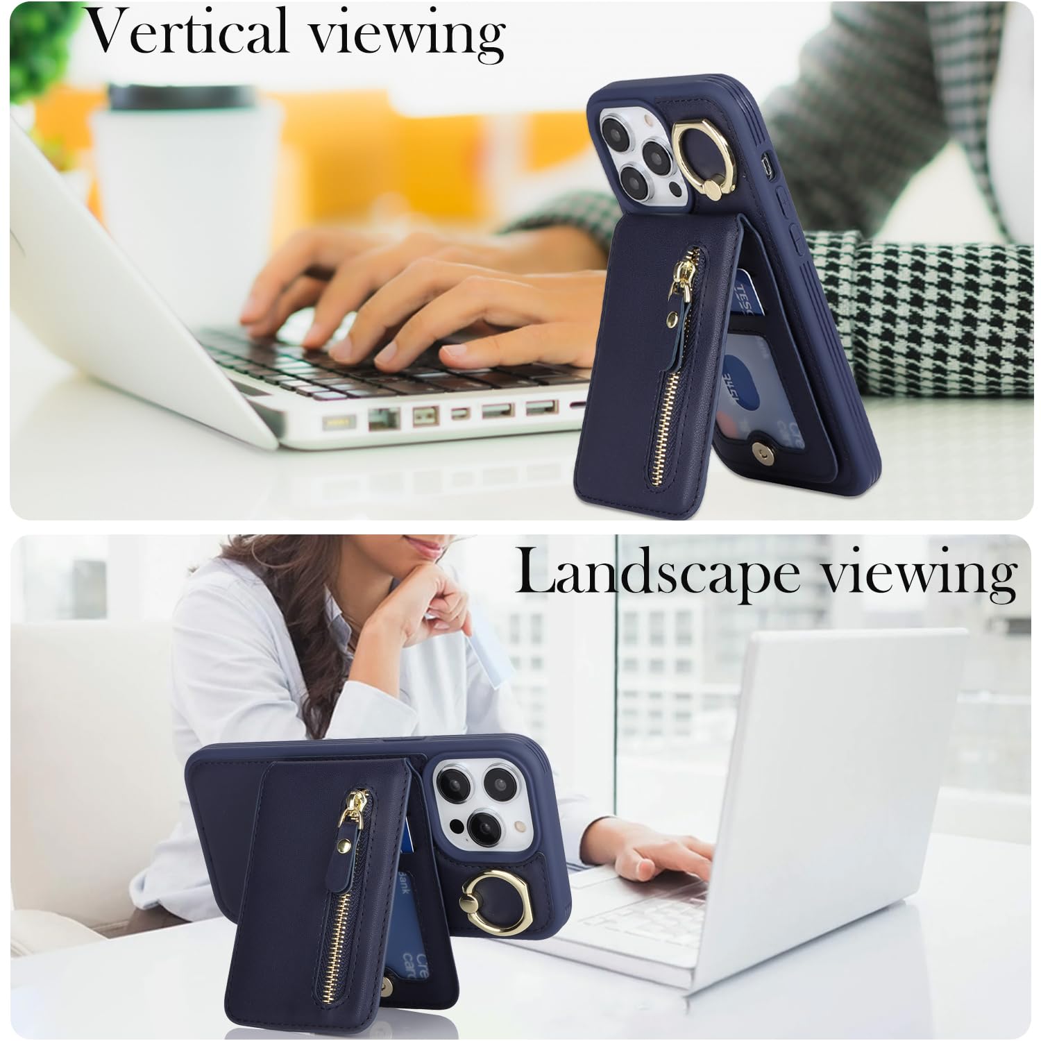 Havaya for iPhone 14 pro Case with Card Holder iphone 14 pro phone case magsafe compatible for women leather zipper phone wallet detachable 2-in-1 magnetic for men-Blue