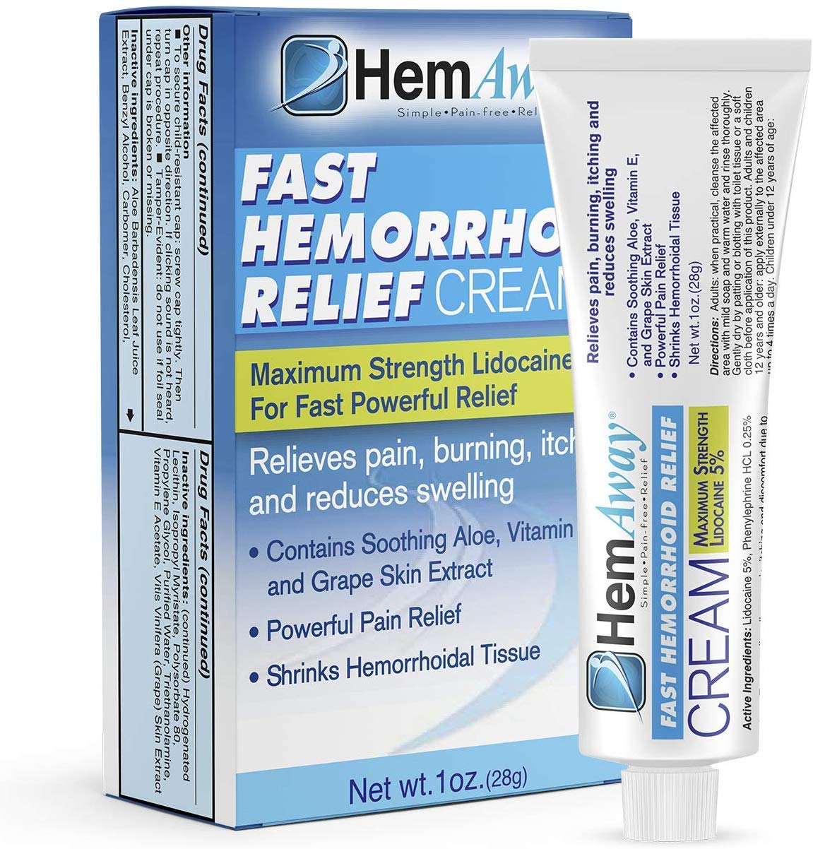 HemAway Hemorrhoid Relief Cream, Patented hemorrhoid Cream with 5% Lidocaine