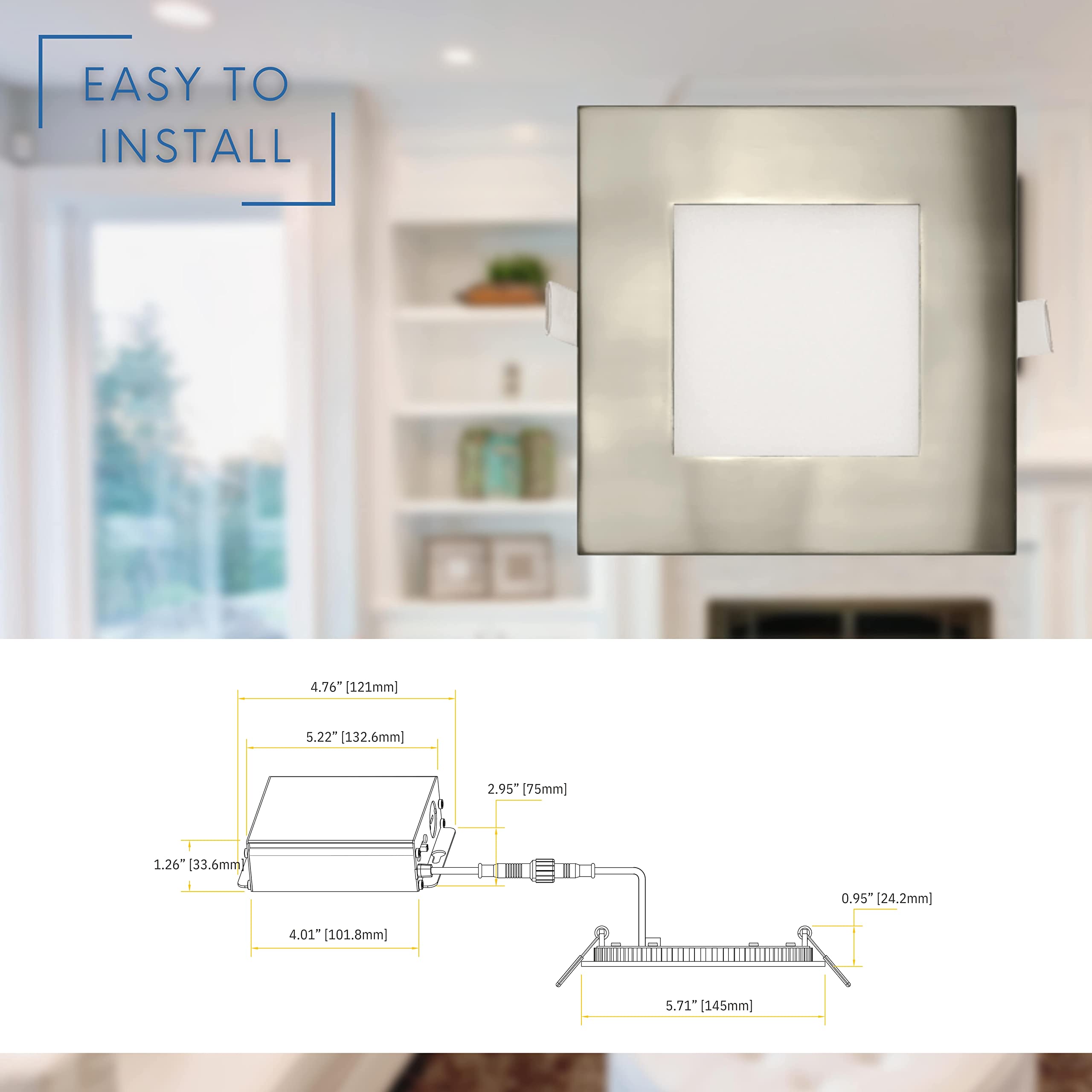 Perlglow 18 Pack 5 inch Slim Ultra-Thin Square Downlight Luminaire, Brushed Nickel, LED Recessed Light Fixtures Dimmable 15W=100W, 1100 Lumens, IC Rated, 5CCT Selectable 2700K|3000K|3500K|4100K|5000K