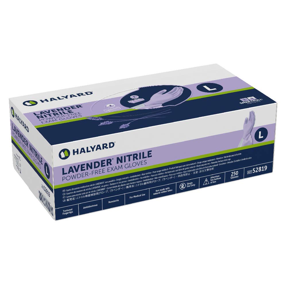 HALYARD Lavender Nitrile Exam Gloves, Powder-Free, Non-Sterile, 3.1 mil, 9.5", Lavender, Large, 52819 (Box of 250)